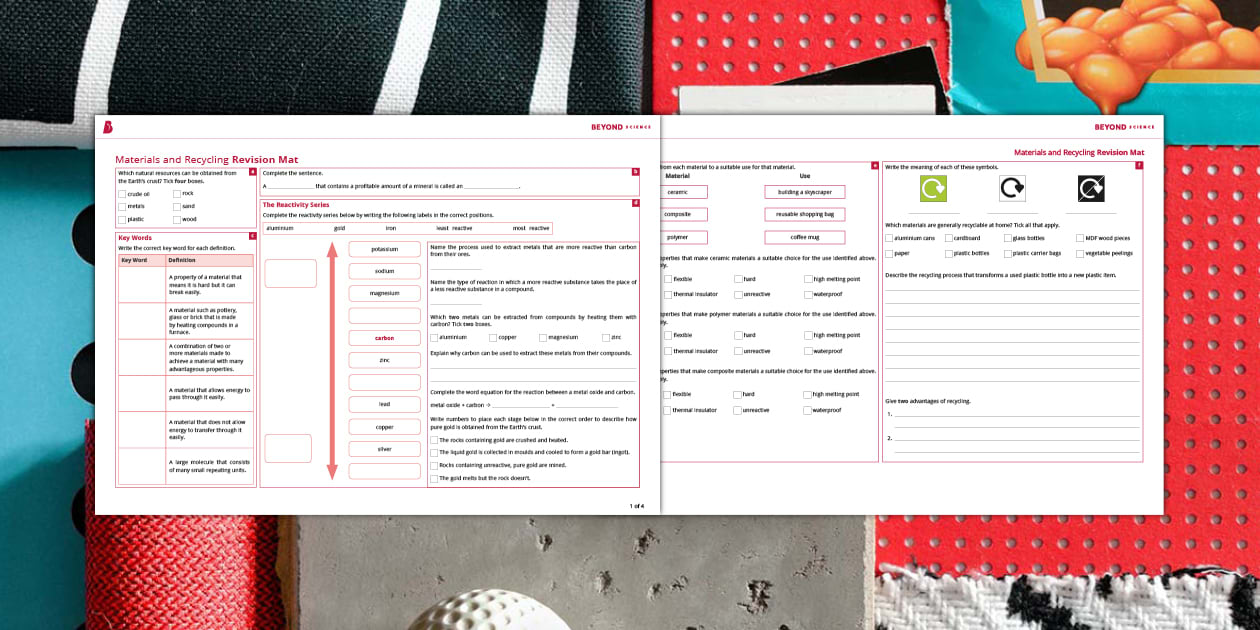KS3 Materials and Recycling Revision Mat Foundation | Beyond
