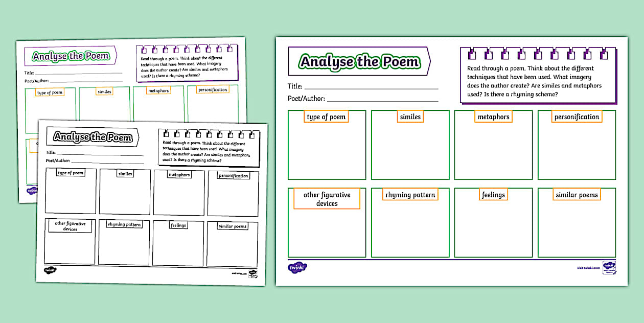 Analysing a Poem Worksheet (teacher made) - Twinkl