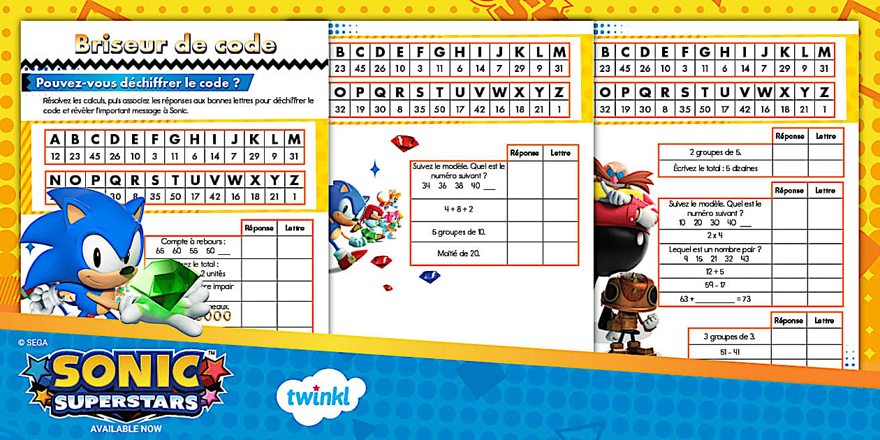 FREE! - Sonic: Math Codebreaker Activity for K-Grade 2 French