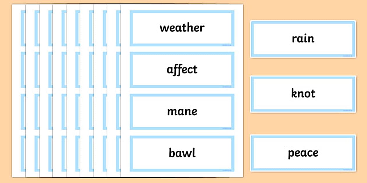 Dyslexic Years 3 and 4 Homophones and Near Homophones Match-Up Word Cards
