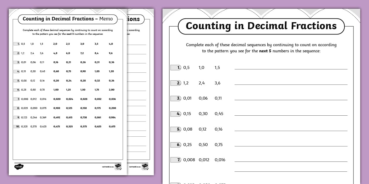 Counting in Decimal Fractions Activity Sheet (Teacher-Made)