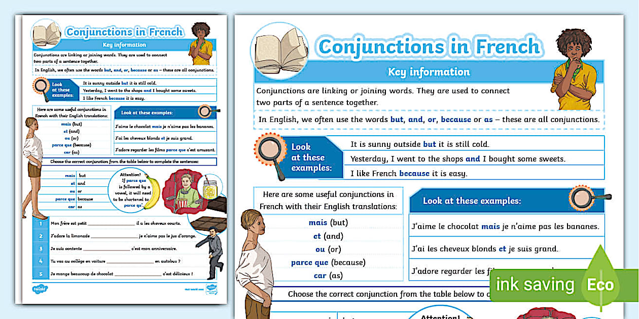 👉 French Grammar: Conjunctions in French Activity Sheet|Twinkl