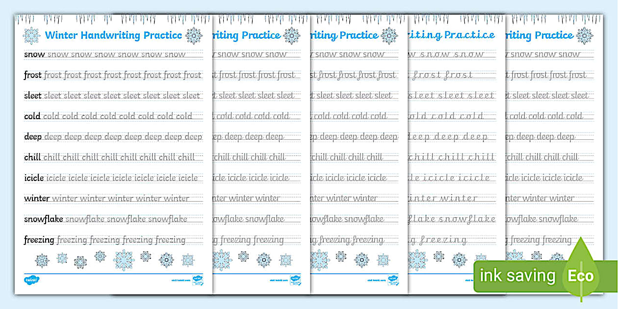 Winter Handwriting Practice Worksheet (teacher made)