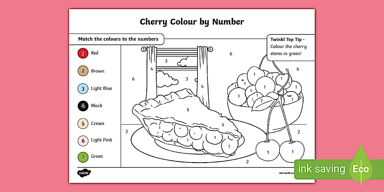 Cherry Colour by Number Page |Cherry Colour by Number|Twinkl