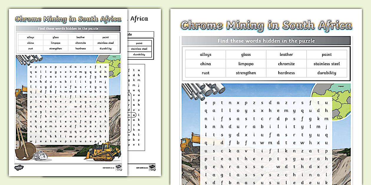 Chrome Mining in South Africa - Word Search - Twinkl
