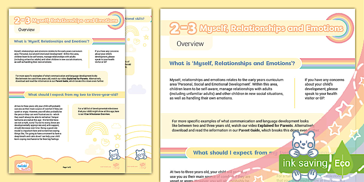 2-3 Years Myself, Relationships Emotions Overview - Twinkl