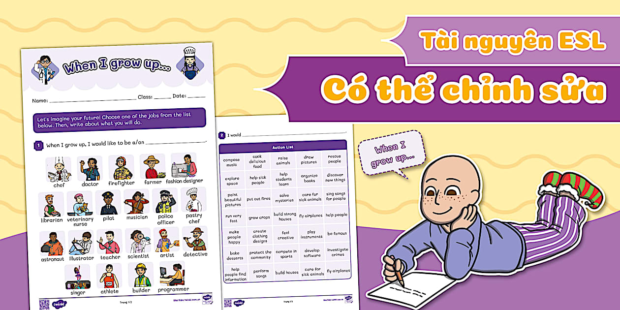 Phiếu Bài Tập ESL When I Grow Up... Học Về Công Việc | Jobs [A1-A2]
