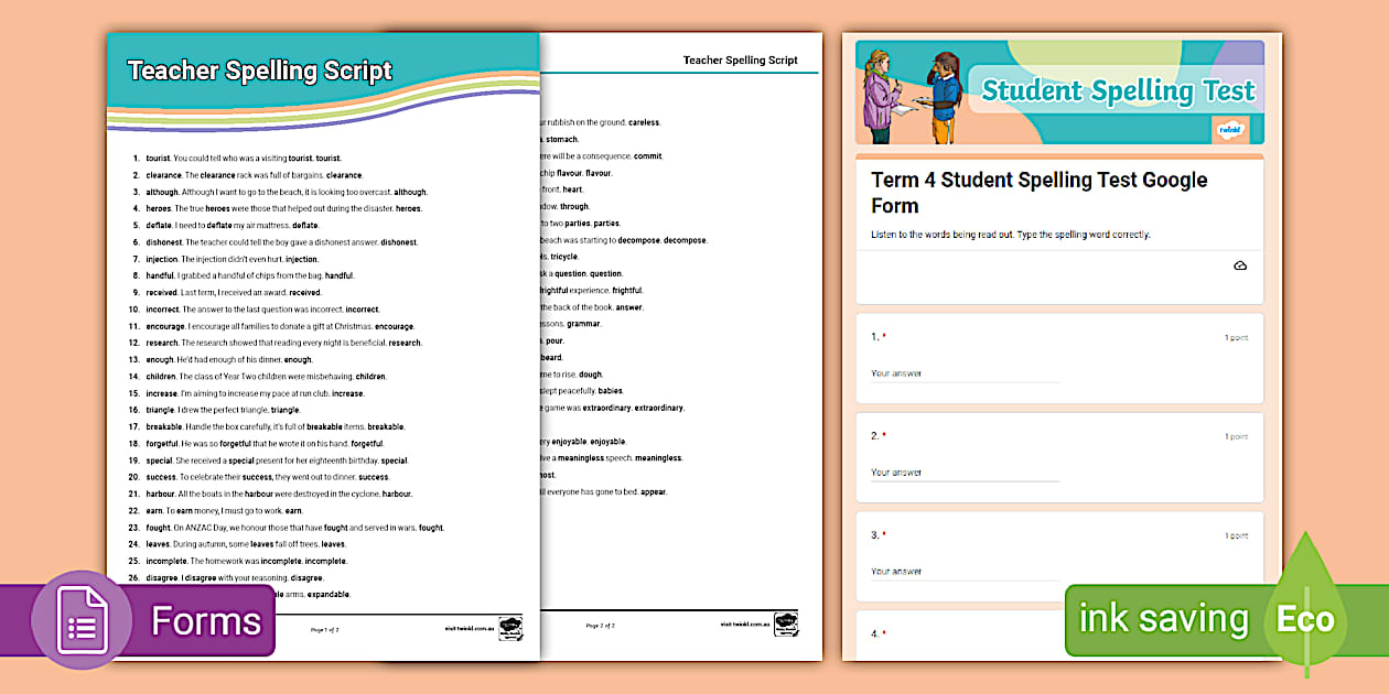 Term 4 Spelling Test - Year 5 - Educational Resources
