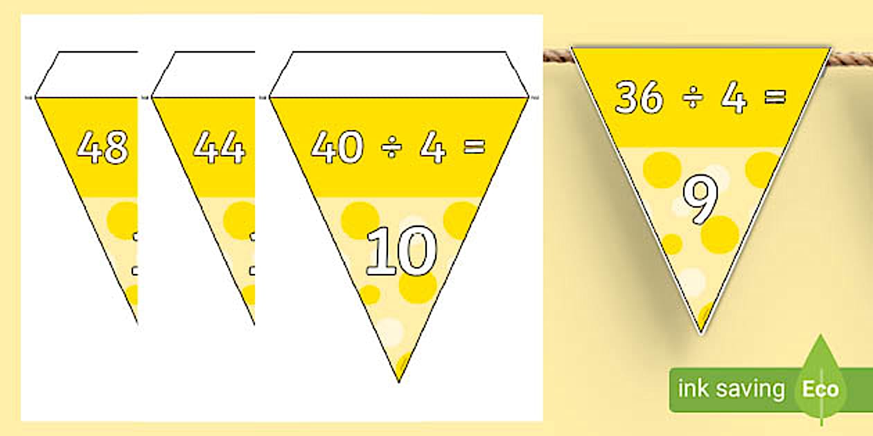 4 Times Table Division Facts Display Bunting - Twinkl