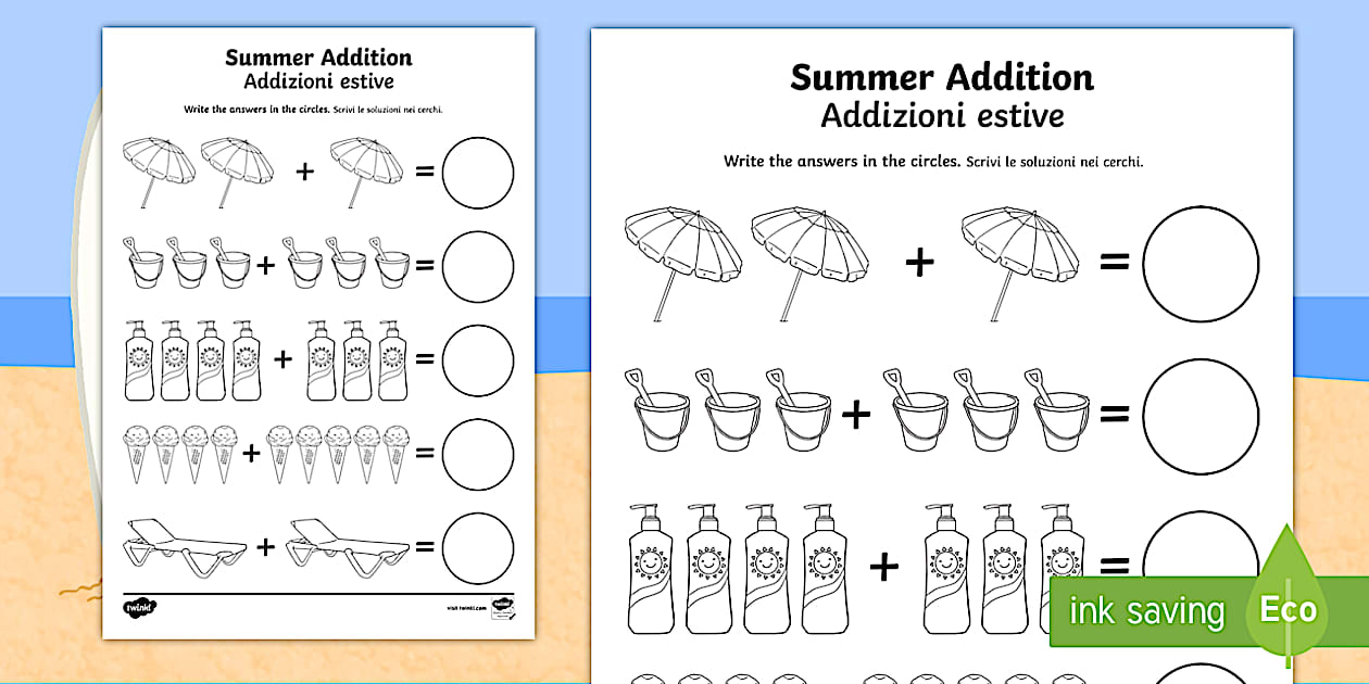 Summer Addition Worksheet English/Italian - Summer Addition Sheet