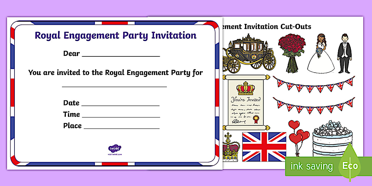 EYFS Royal Engagement Party Cut and Stick Invitation Activity