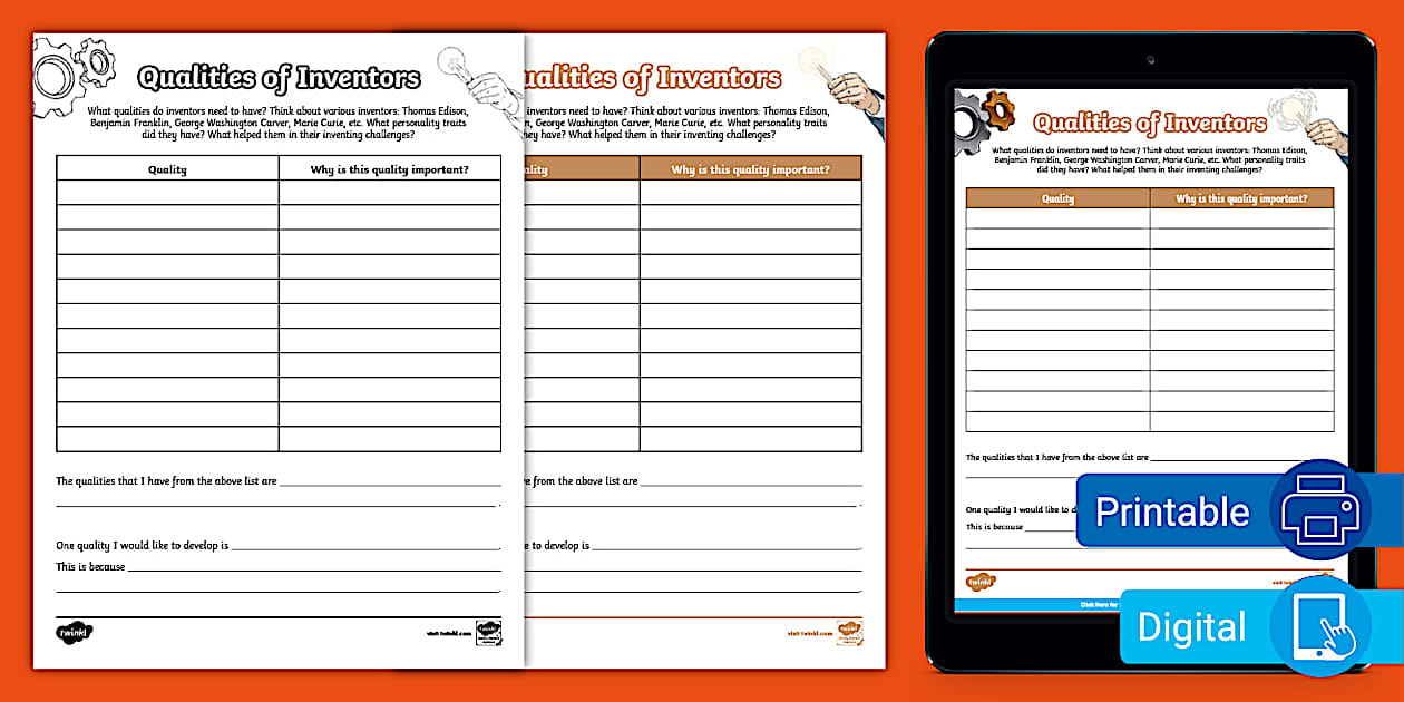 Qualities of Inventors Activity Sheet (Teacher-Made)