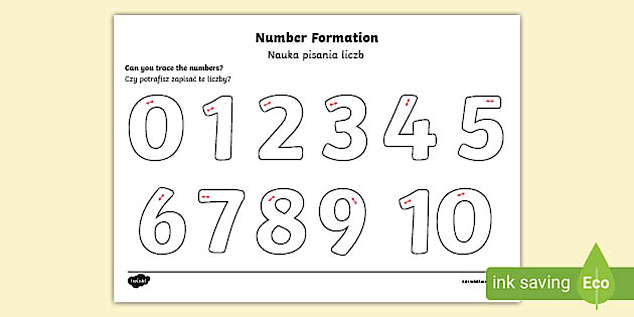 Number Formation Worksheet / Worksheet 0 10 Polish - Twinkl