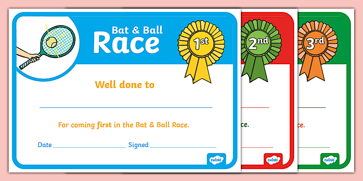 Sports Day Bat and Ball Race Certificates - Twinkl