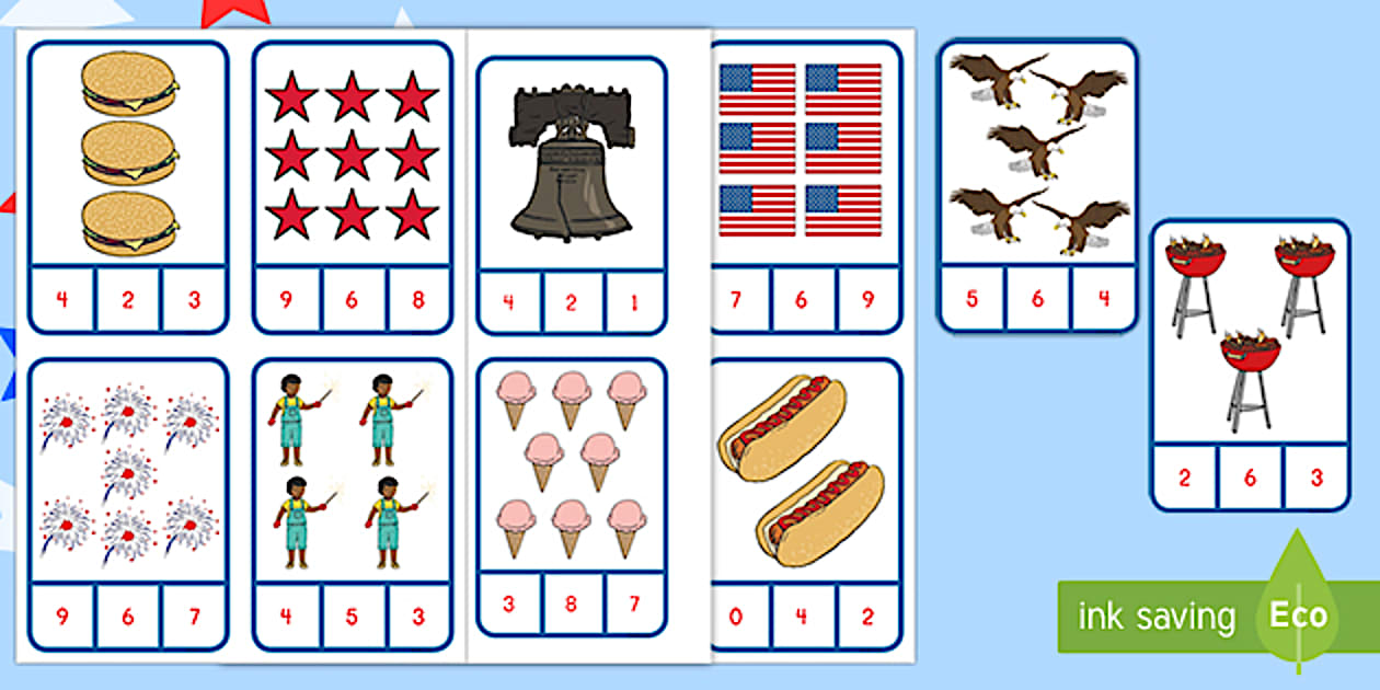 Independence Day Number Recognition Cards | Twinkl USA