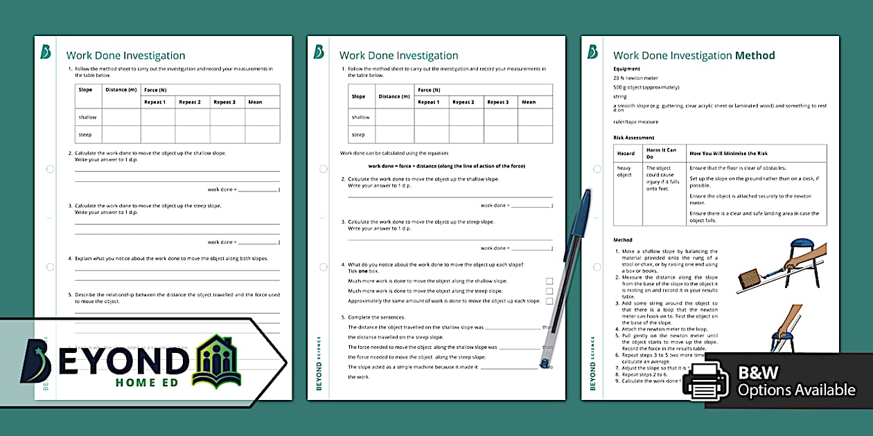 Work Done Investigation (Science Home Learning) - Twinkl