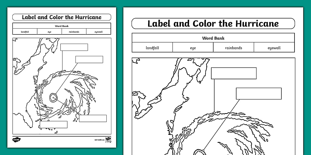 Label and Color the Hurricane Worksheet for 3rd-5th Grade