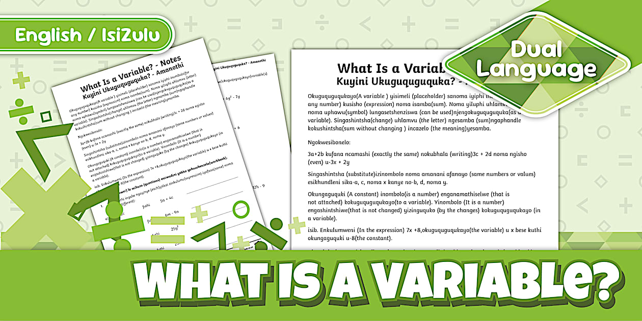 Senior Phase Maths - Term 1 - What Is a Variable? - Notes (CAPS Aligned)
