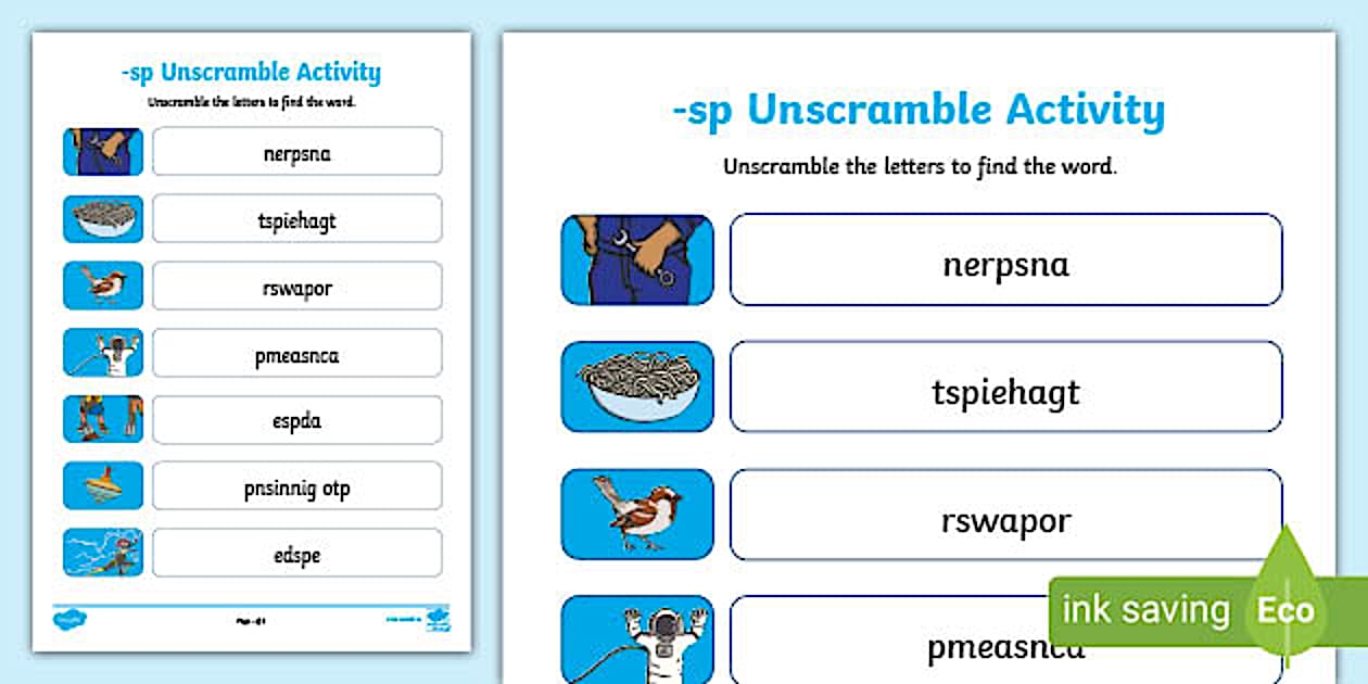 -sp Unscramble Activity Sheet 1st and 2nd Class - Twinkl