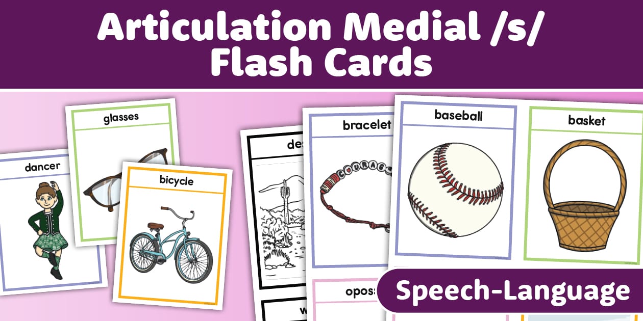 Articulation Medial /s/ Words Flash Cards for SLP