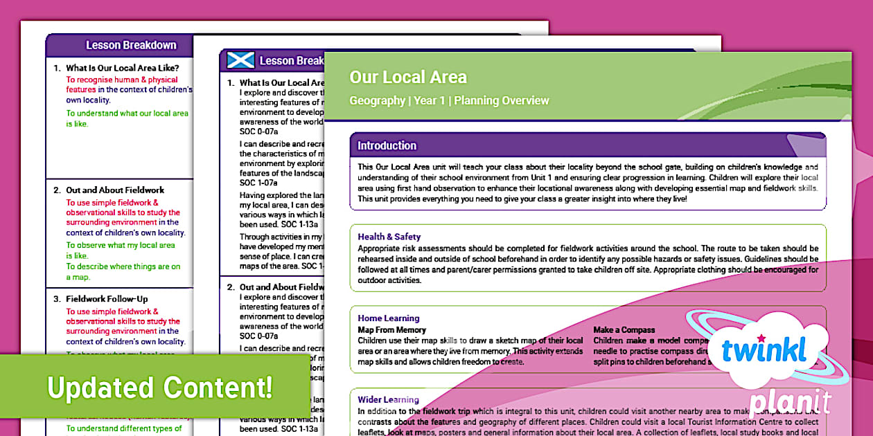 Geography: Our Local Area KS1 Planning Overview CfE - Twinkl