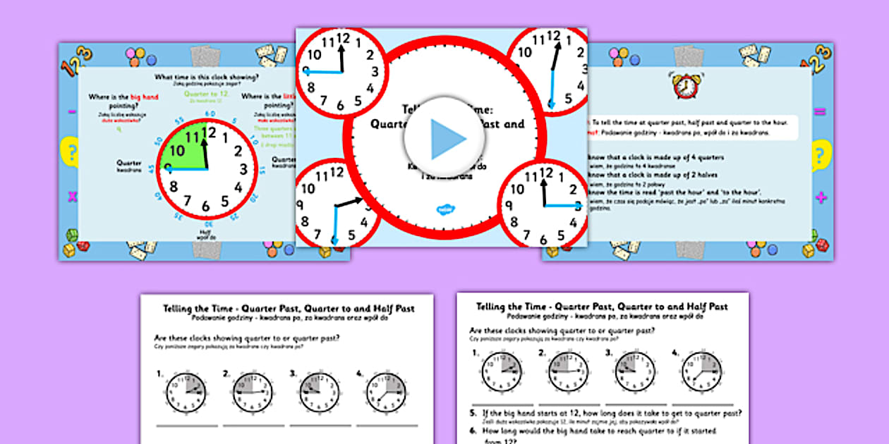 Telling the Time Quarter Past, Half Past, Quarter to Task Setter PowerPoint