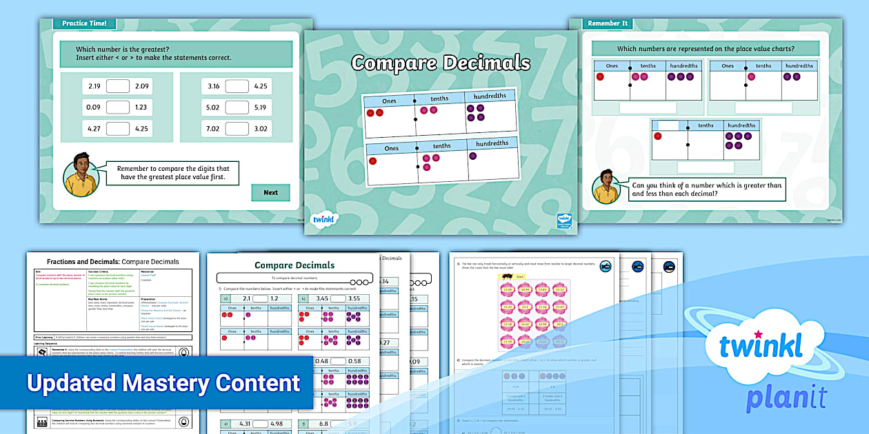Y4 Decimals Planit Maths Lesson 8 Compare Decimals - Twinkl