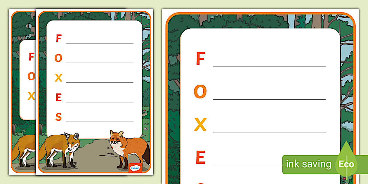 Foxes Acrostic Poem Template, fox (Teacher-Made) - Twinkl
