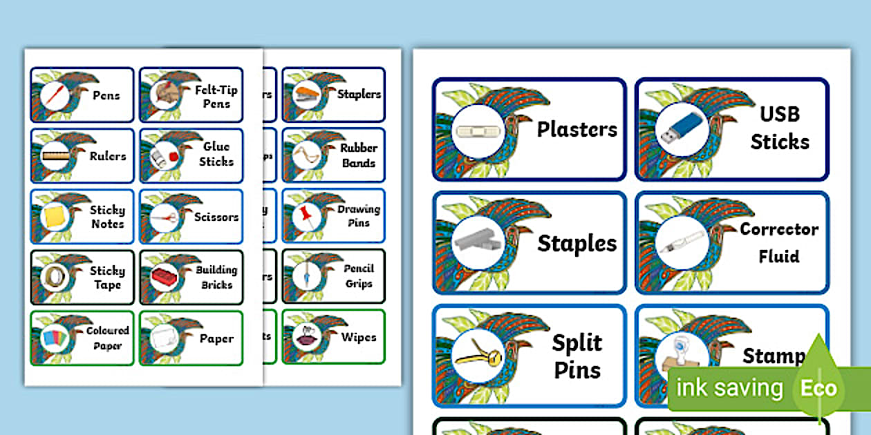 Batik Bird Tote Tray Labels - Twinkl