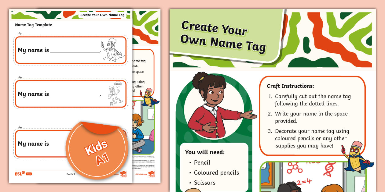 ESL Create Your Own Name Tag [Kids, A1] Activity - Twinkl