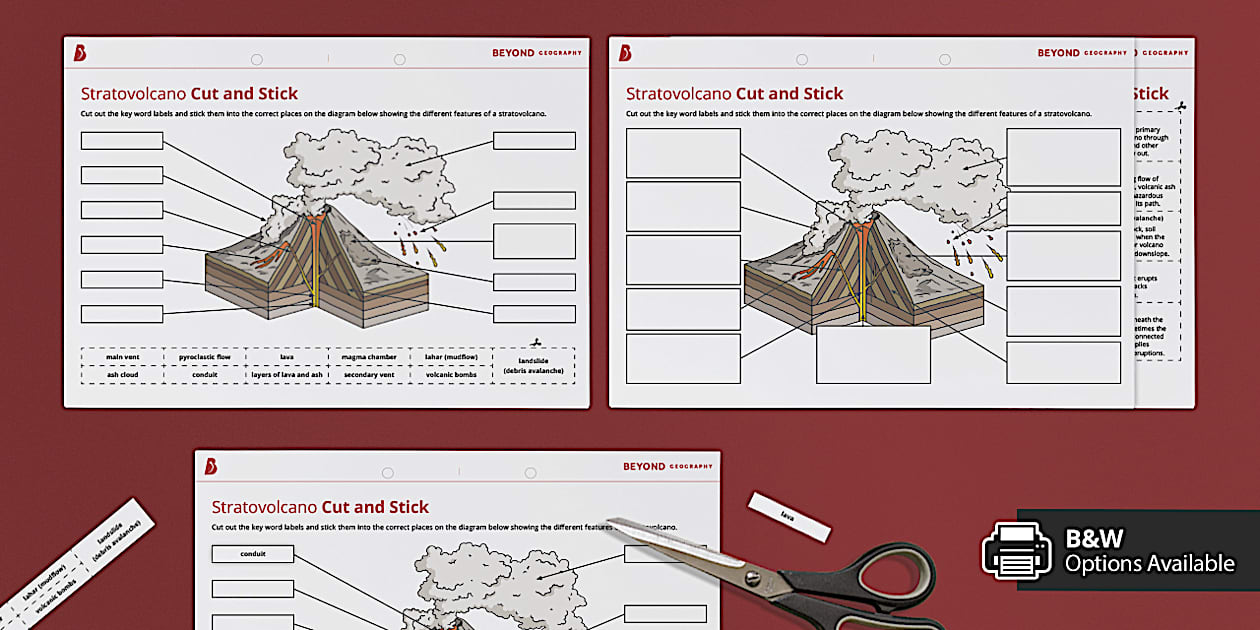 Stratovolcano Cut and Stick Activity (teacher made) - Twinkl