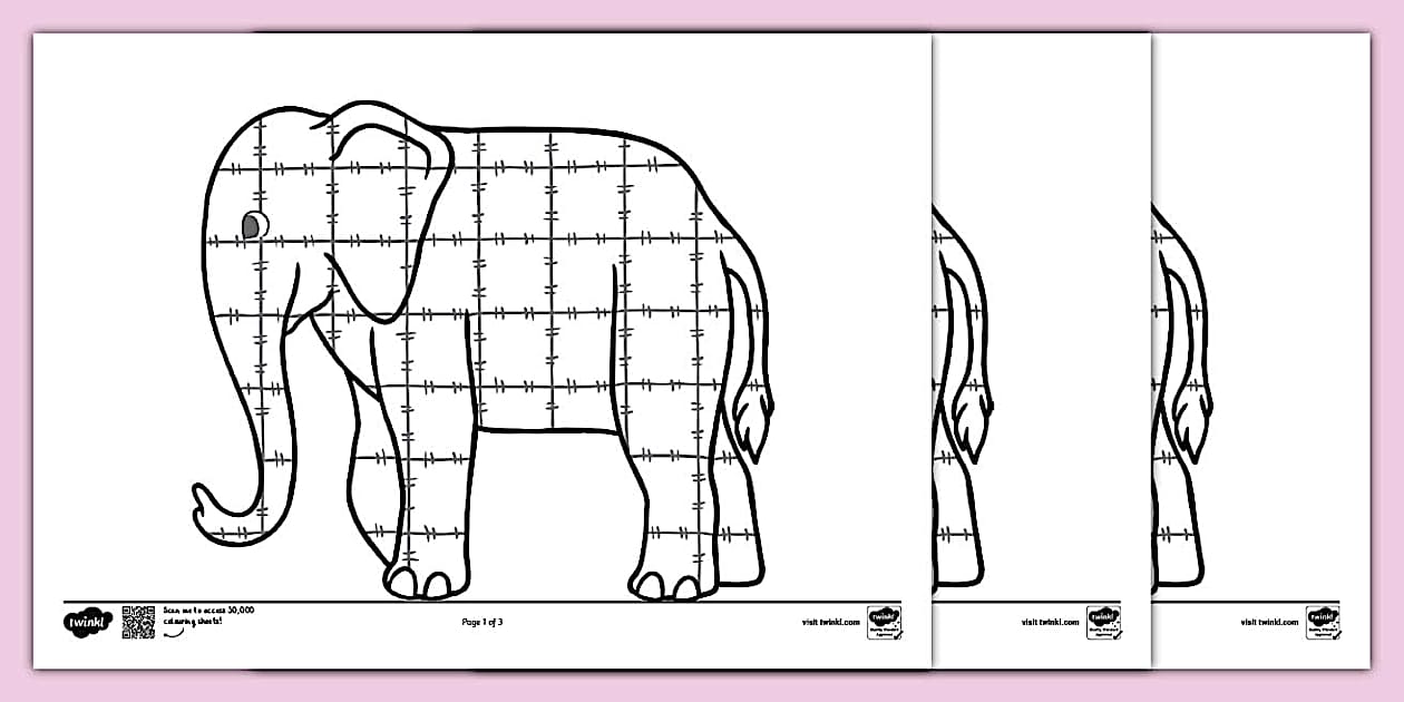Elmer the Elephant template: Patterns Colouring Sheets
