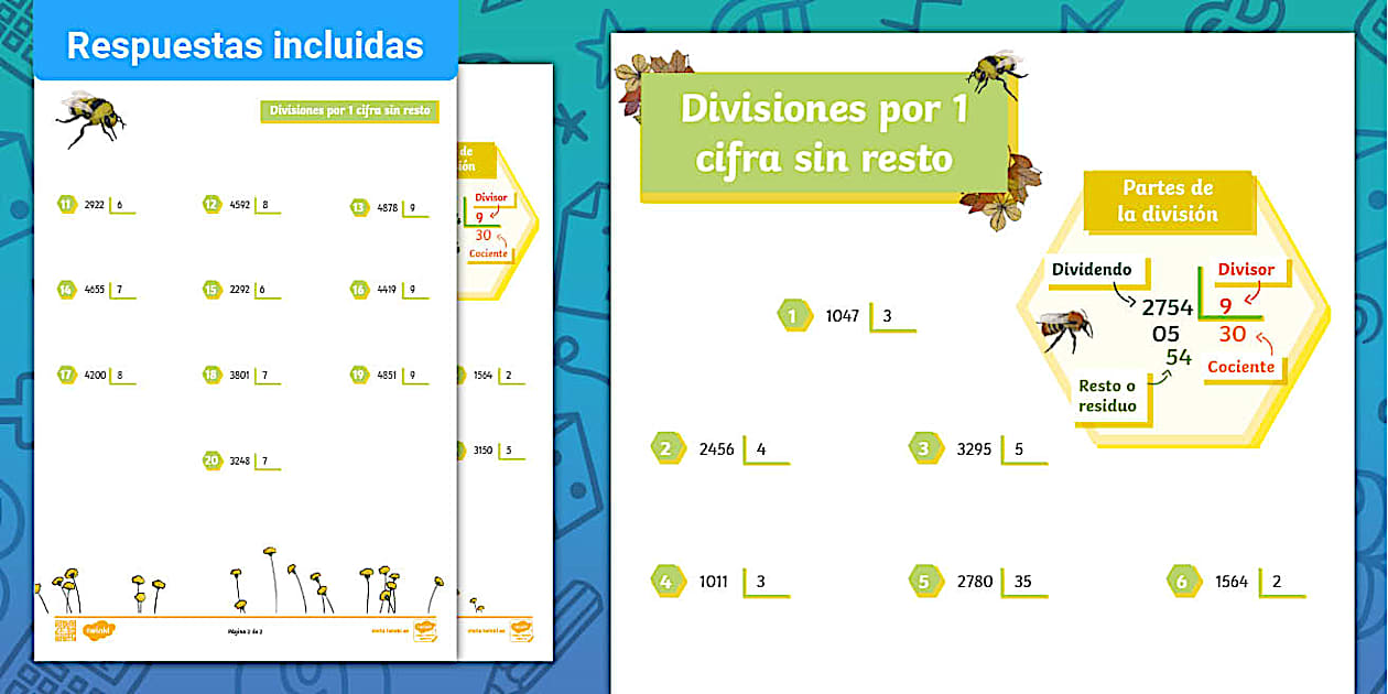 Ficha de actividad: Divisiones de números de 4 cifras por 1 cifra sin resto