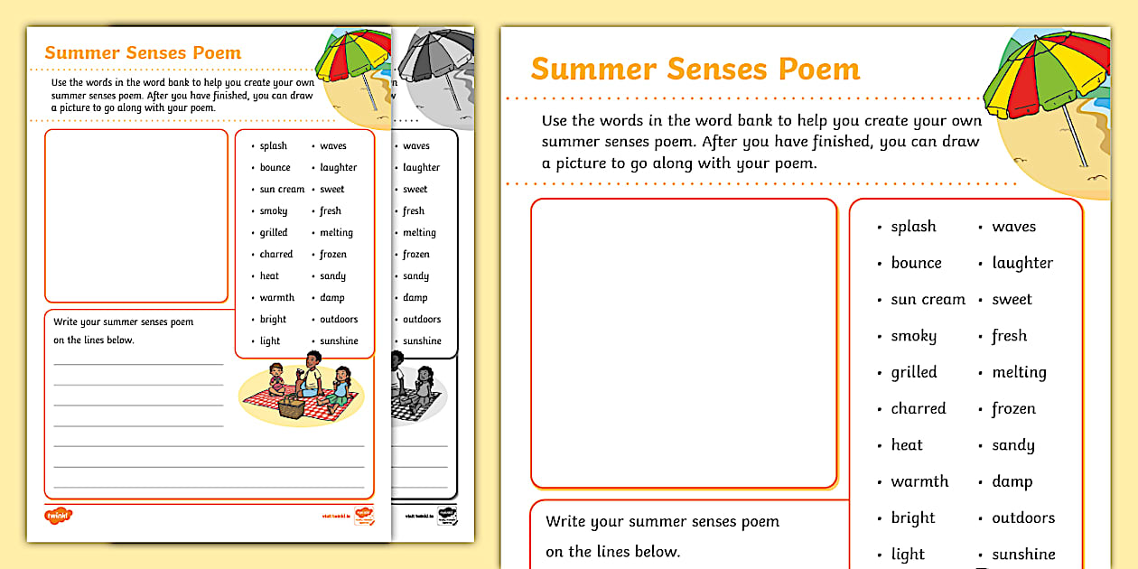 Summer Senses Poem Writing Template (Hecho por educadores)
