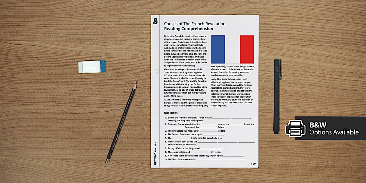 Causes of the French Revolution Reading Comprehension