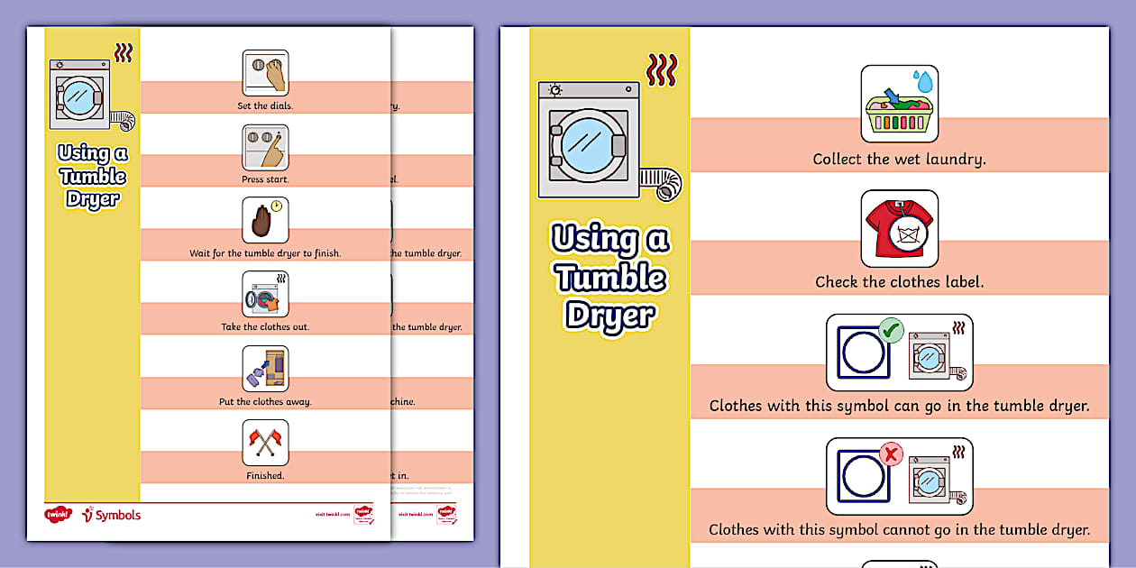 Twinkl Symbols: Using a Tumble Dryer Safely Visual Schedule