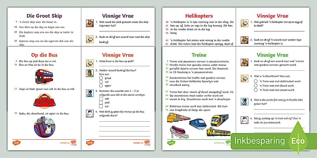 1-minuut Leeskaarte Vervoer (teacher made) - Twinkl