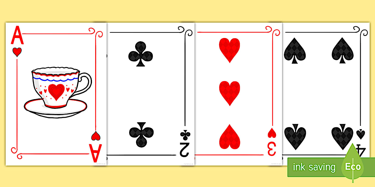 Editable Alice in Wonderland Playing Cards Cut-Outs - Twinkl