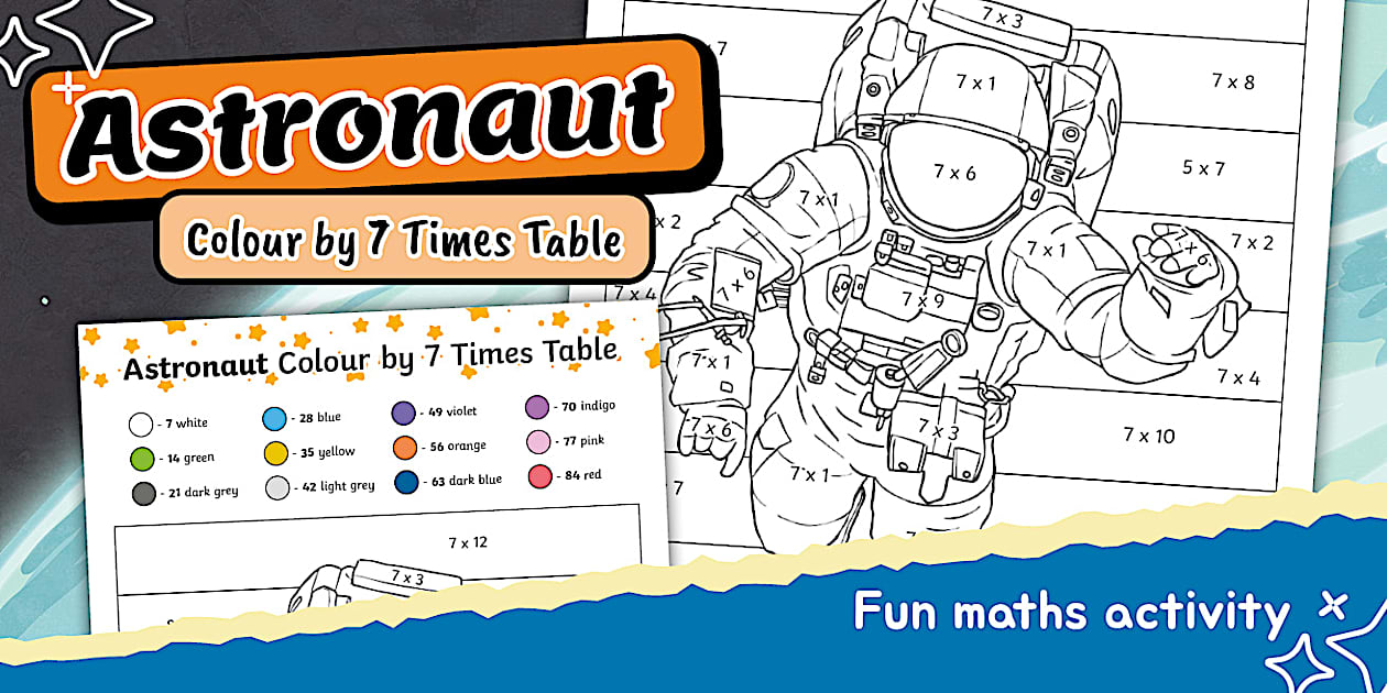 Astronaut Colour by 7 Times Table Worksheet