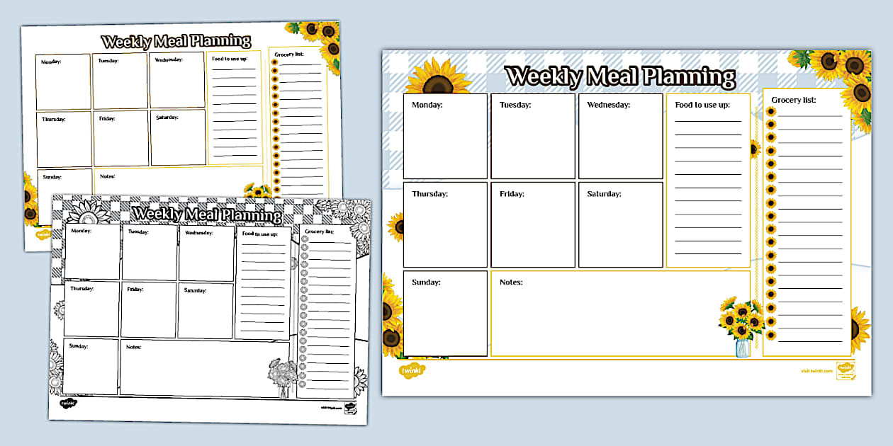 Sunflower-Themed Weekly Meal Planner (Teacher-Made) - Twinkl