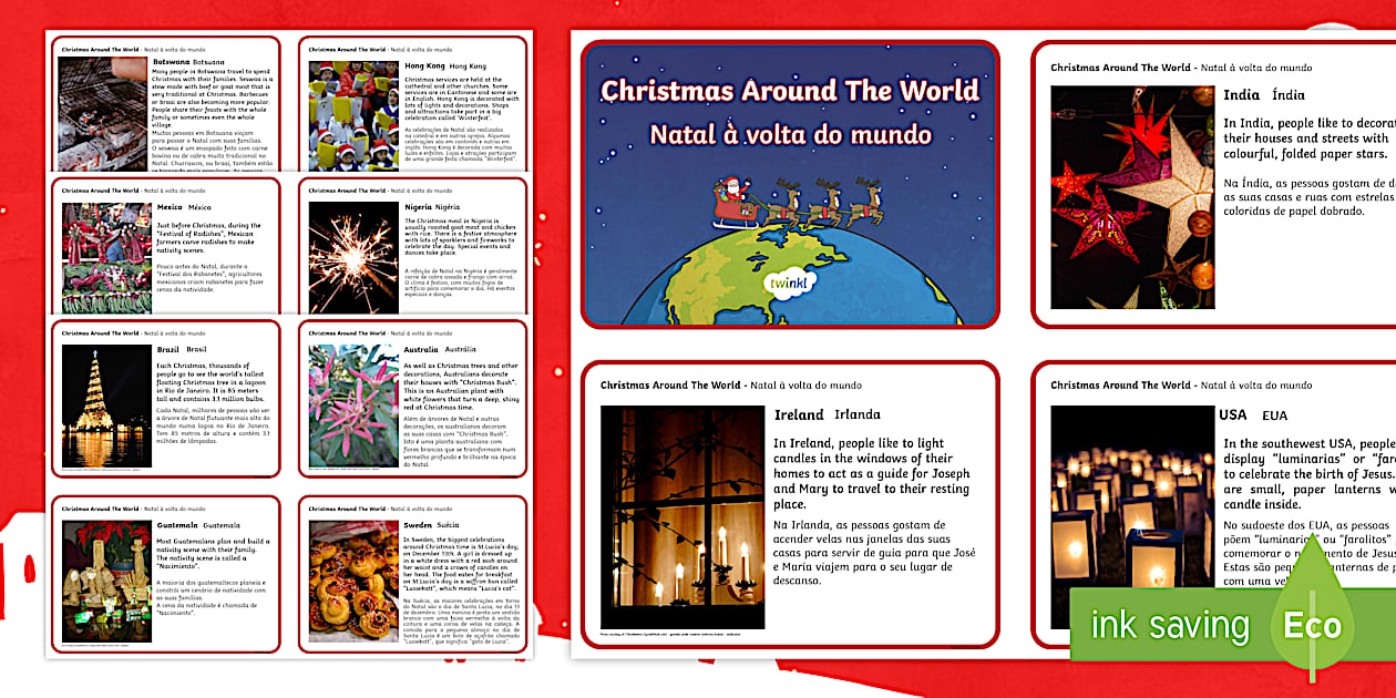 Christmas Around the World Fact Cards English/Portuguese - Kindergarten