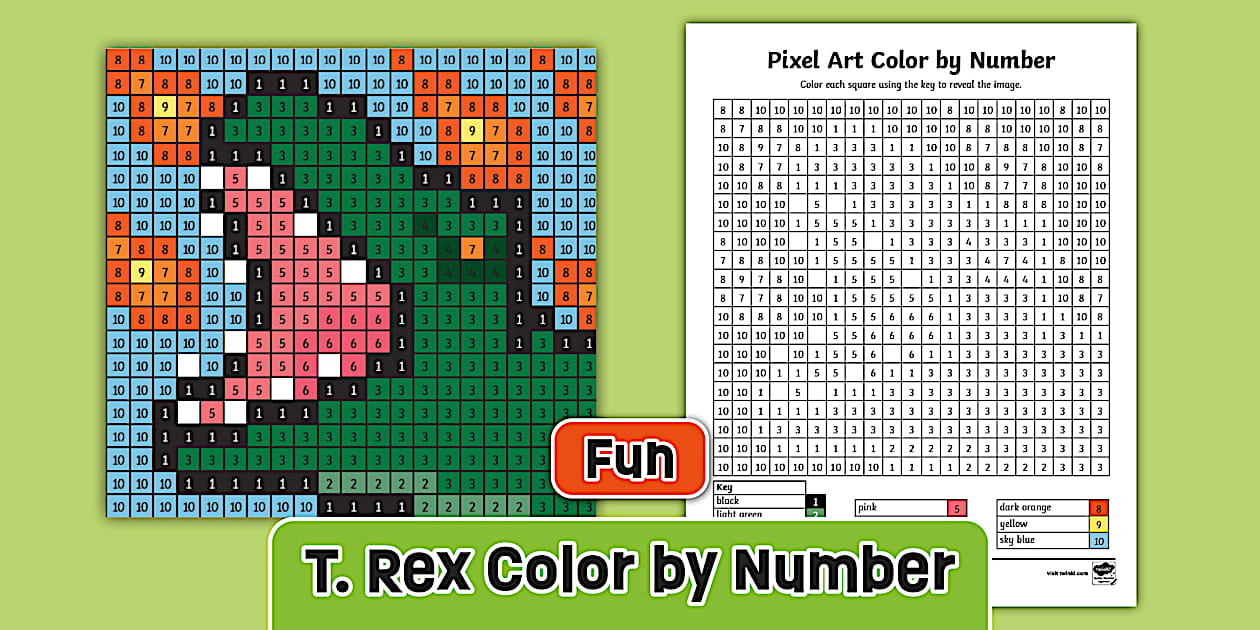 Dinosaur Pixel Art Color Worksheet (teacher made) - Twinkl