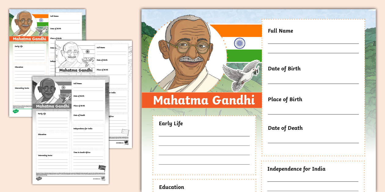 Mahatma Gandhi Fact File Template (teacher made) - Twinkl
