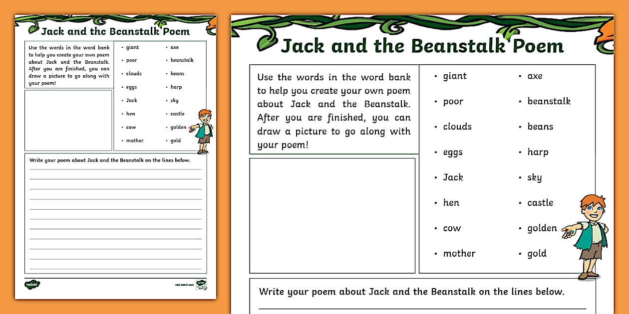 Jack and the Beanstalk Poem Writing Template - Twinkl