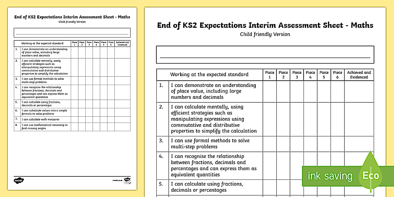 Editable End of KS2 Expectations Tracking Sheet Maths