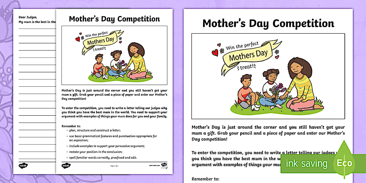 Mother's Day Exposition Writing Worksheet / Worksheet