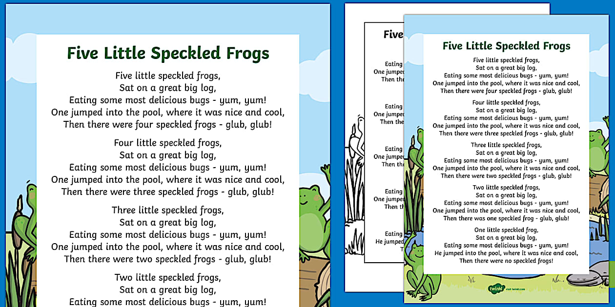 Editable 5 Speckled Frogs Nursery Rhyme Poster - Twinkl