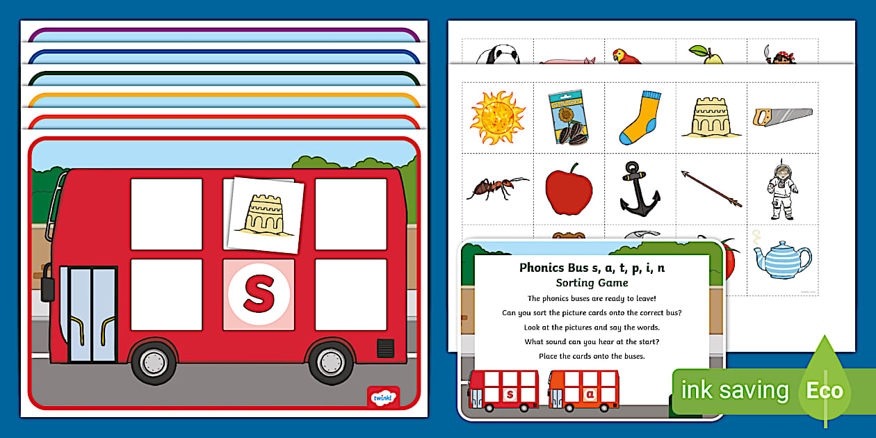 Phonics Bus s, a, t, p, i, n Sorting Game | Twinkl - Twinkl