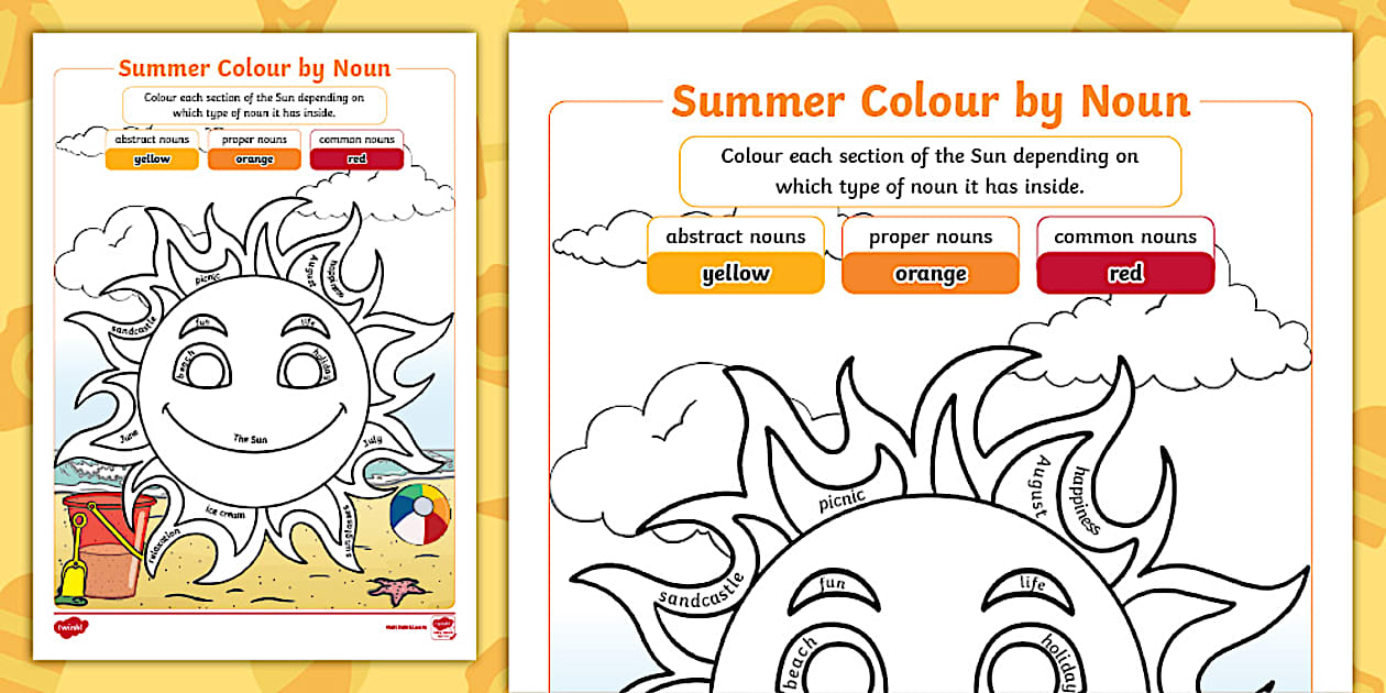 KS1 Summer Themed Colour by Noun Worksheet (teacher made)