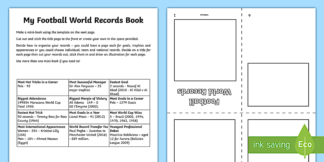 My Football World Records Book Worksheet / Worksheet